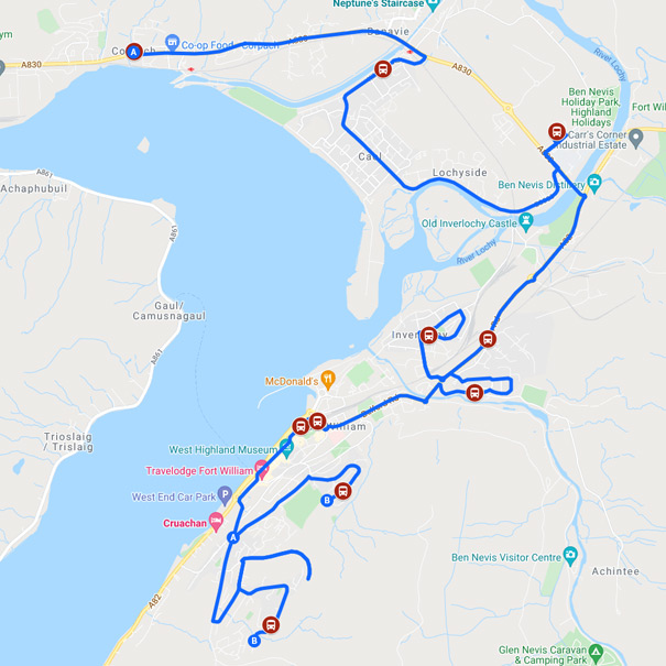 Corpach to Upper Achintore | Shiel Buses